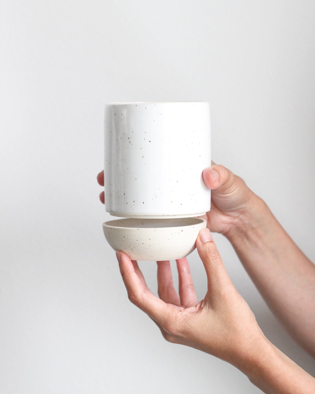 Speckled Ceramic Planter With Inbuilt Dish - Plant Saucer Tray - Modern ...