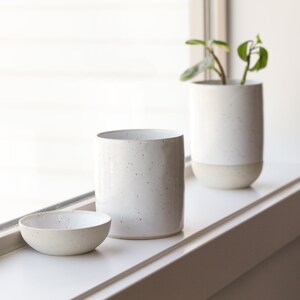 Speckled Ceramic Planter With Inbuilt Dish - Plant Saucer Tray - Modern ...