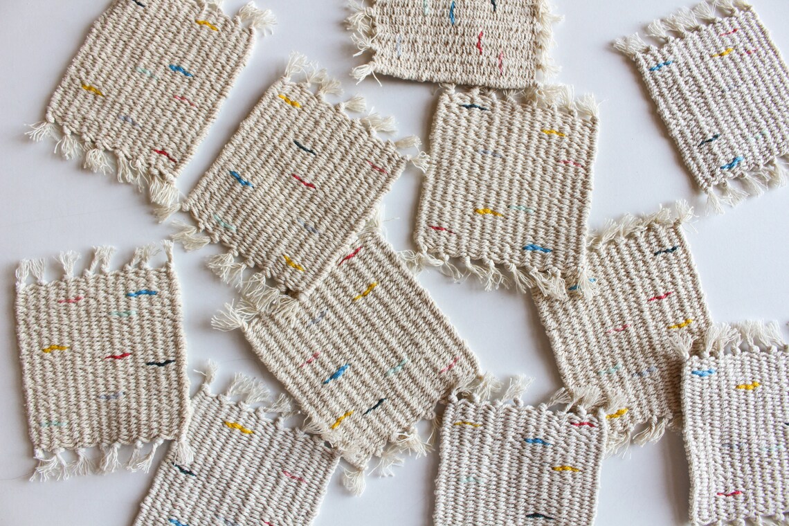 Confetti Hand Woven Coaster Set Handmade Colorful Cotton - Etsy