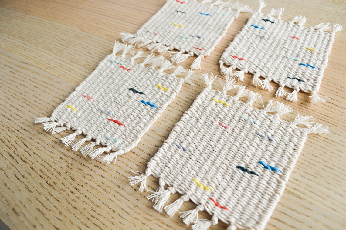 Confetti Hand Woven Coaster Set Handmade Colorful Cotton - Etsy