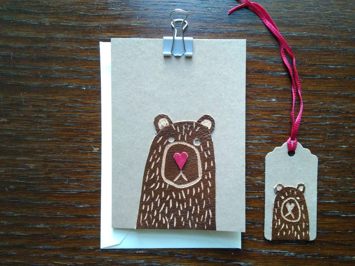 Bear Love Card - Little Leather Bear Handmade Greetings Card, Bear ...