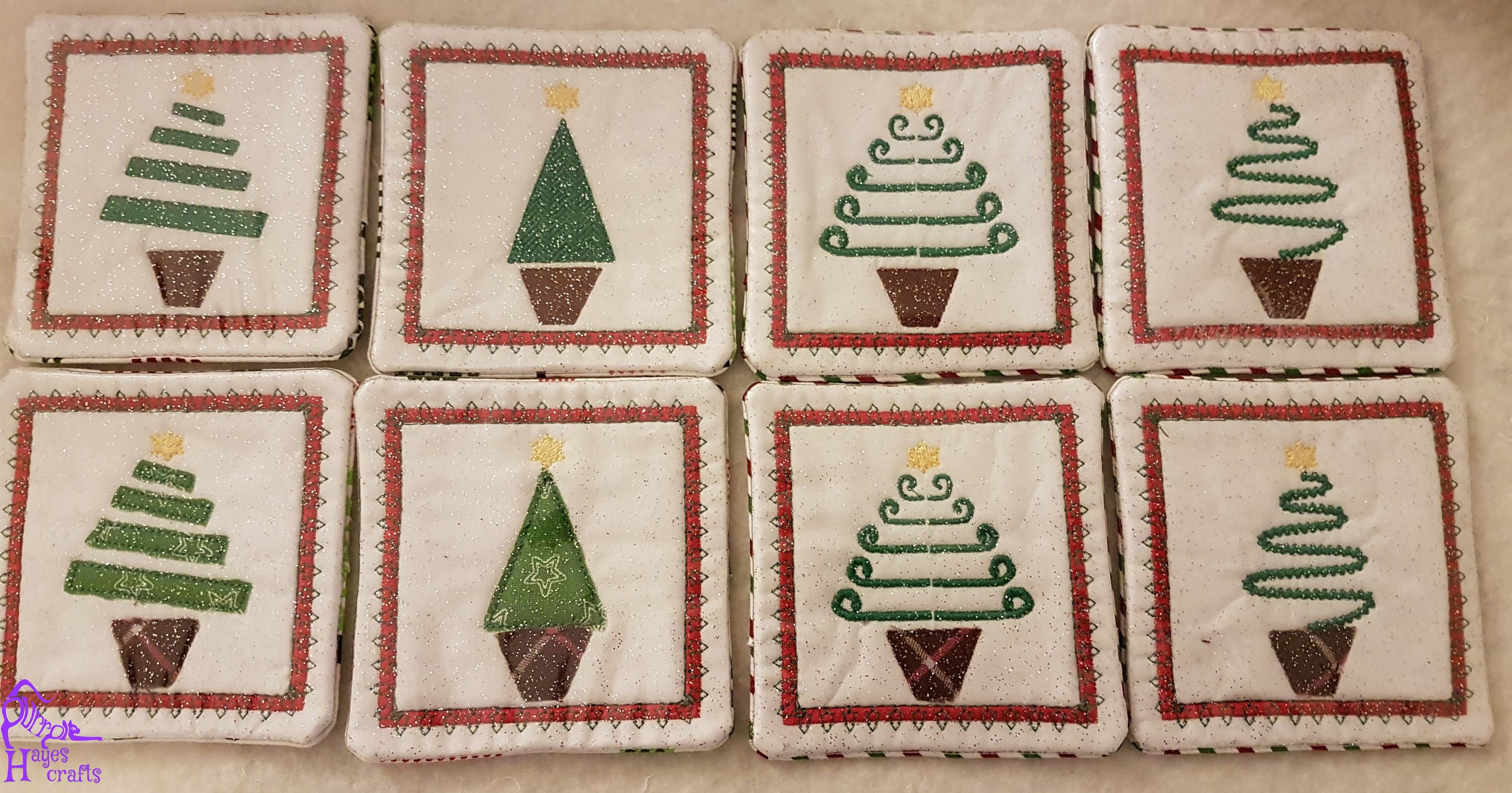 Set of 8 Christmas Tree Coaster Designs Machine Embroidery | Etsy
