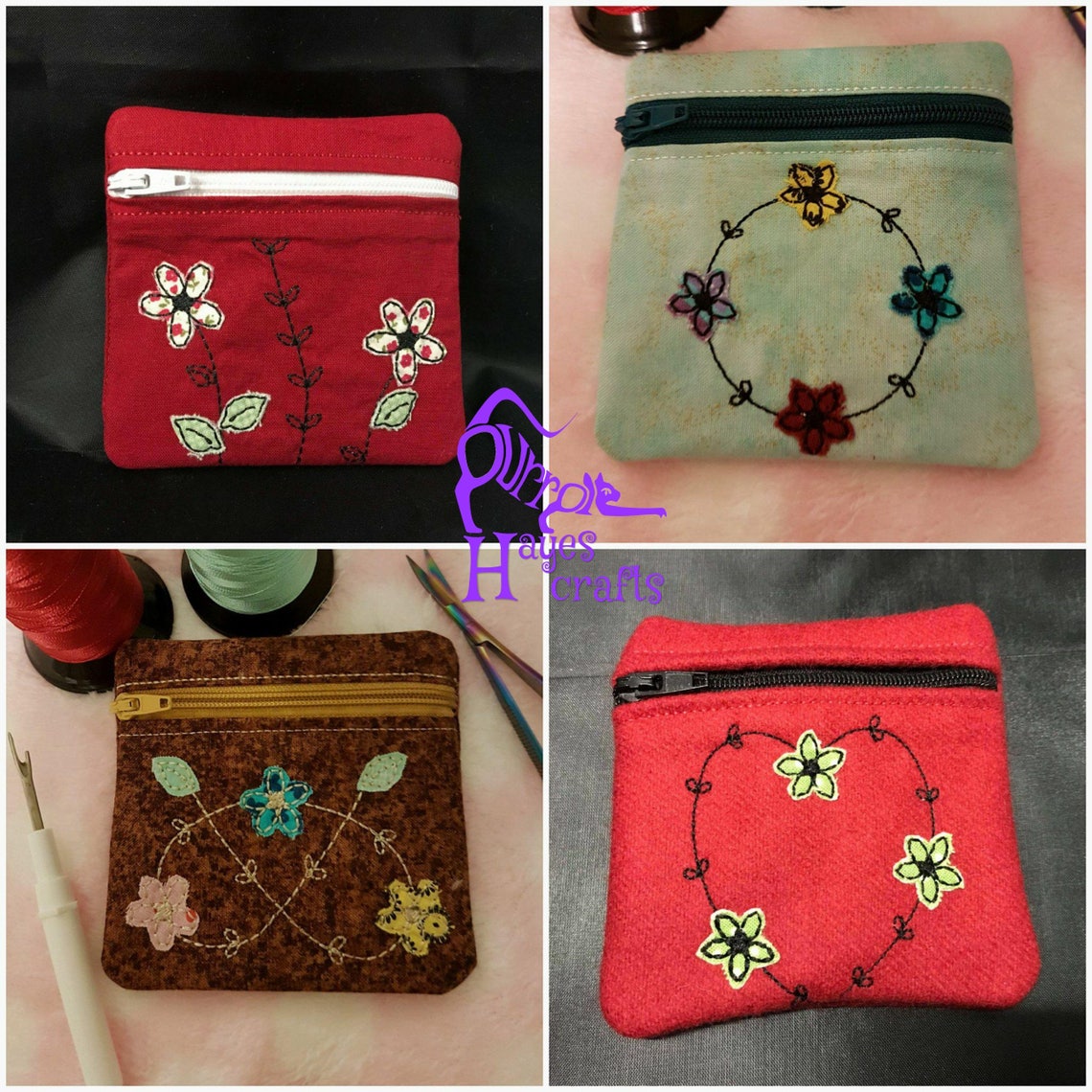 ITH Set of 4 Flower Coin Purses 4x4 Machine Embroidery | Etsy