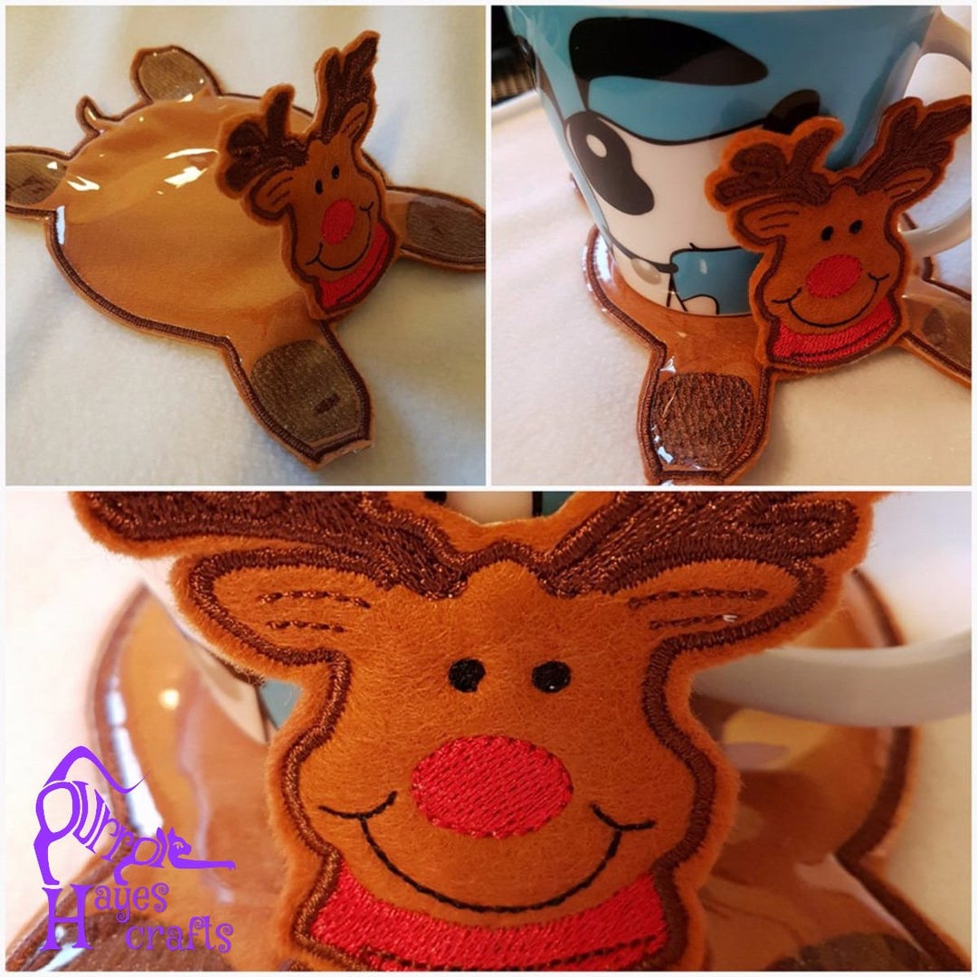 ITH Rudolph Coaster/mug Rug Machine Embroidery Design - Etsy