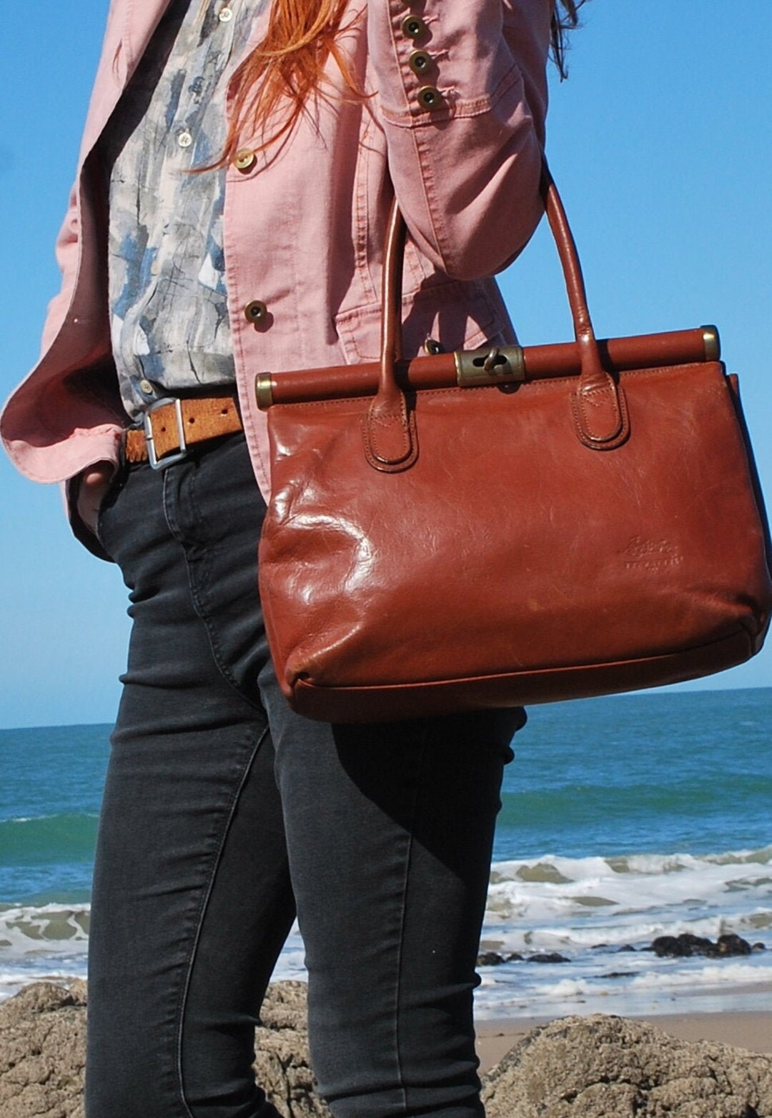 Vintage Large Leather Bag, French Leather Bag, Francinel Paris Brand ...