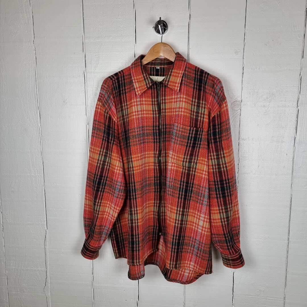Vintage Flannel Checkered Shacket Orange and Red Jacket 90's Orange ...