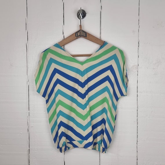 Vintage Blue and Green Top Zigzag Design Summer Top - Etsy