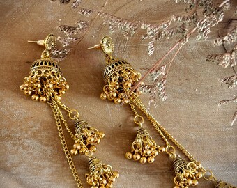 Large Gold Jhumka Earrings for Women-indian Long Jhumki Jewelry-ethnic ...
