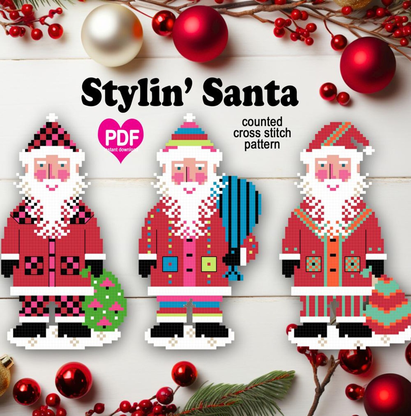 New! STYLIN' SANTA Pdf/instant Download Counted Cross Stitch Pattern ...