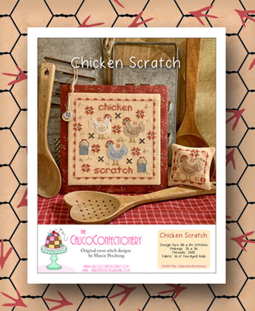New! CHICKEN SCRATCH Paper/printed Calicoconfectionery Cross Stitch ...