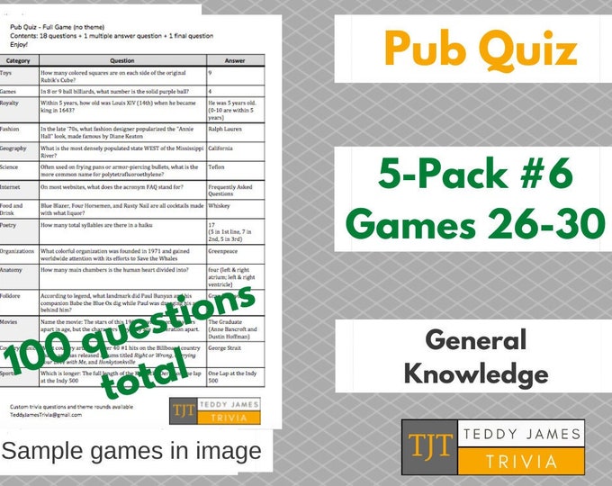 100 Trivia Questions 5-pack of General Knowledge Questions & Answers ...