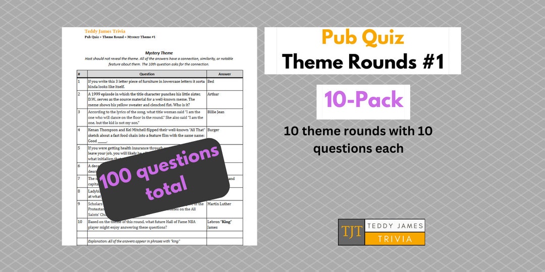 100 Trivia Questions - 10-pack of THEME ROUNDS Questions & Answers - Etsy
