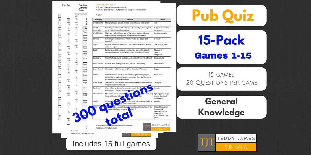 300 Trivia Questions - 15-pack of General Knowledge Questions & Answers ...