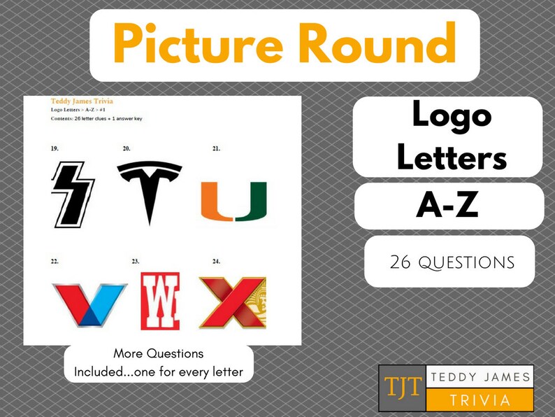 Trivia Questions - Picture Round - Logo Letters A to Z #1 - Etsy