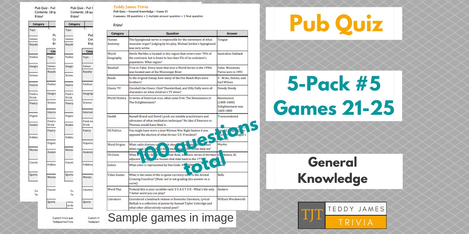 100 Trivia Questions - 5-pack of General Knowledge Questions & Answers ...