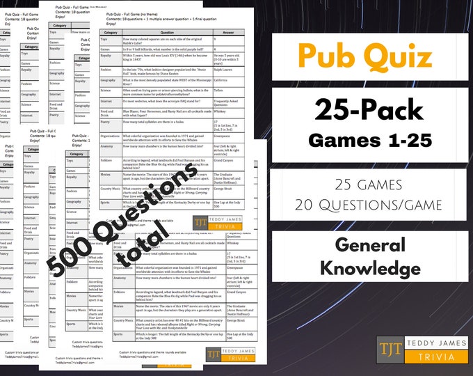 500 Trivia Questions 25-pack of General Knowledge Questions & Answers ...