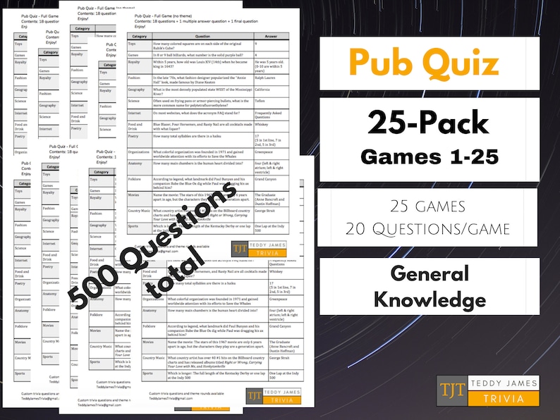 500 Trivia Questions - 25-pack of General Knowledge Questions & Answers ...