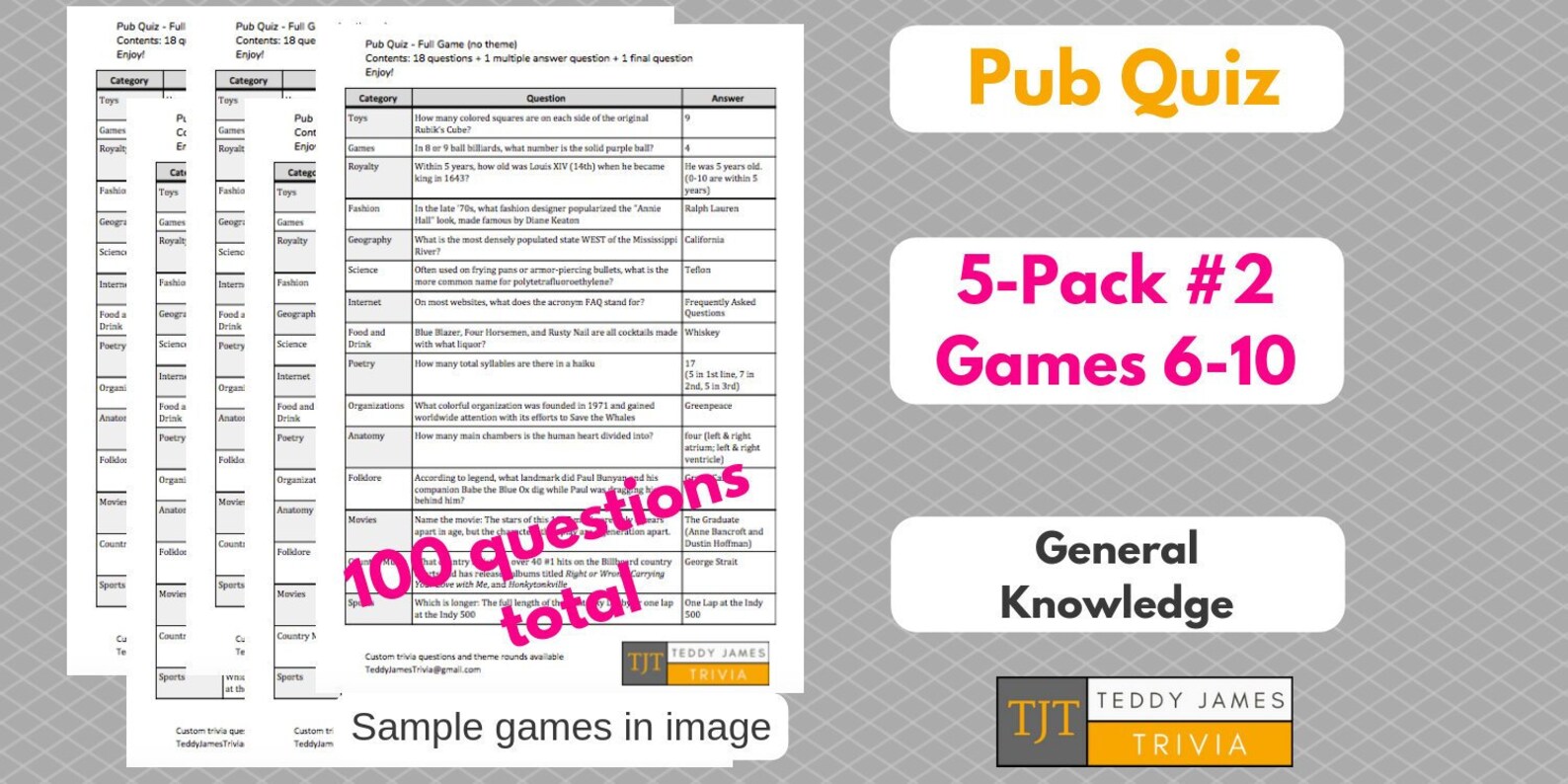 100 Trivia Questions - 5-pack of General Knowledge Questions & Answers ...