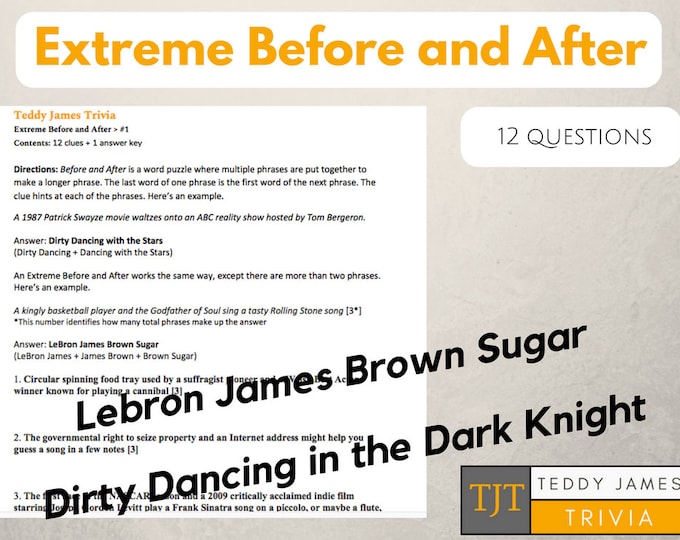 Extreme Before and After Trivia Questions A Clever - Etsy