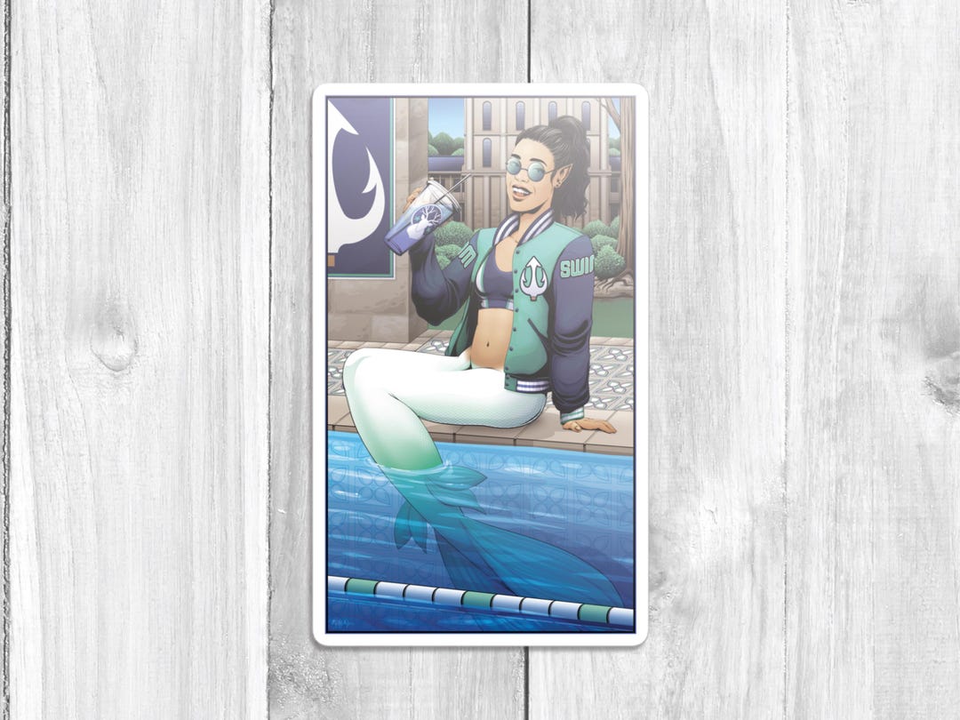 Swim Team Mermaid With Background Vinyl Stickers - Etsy