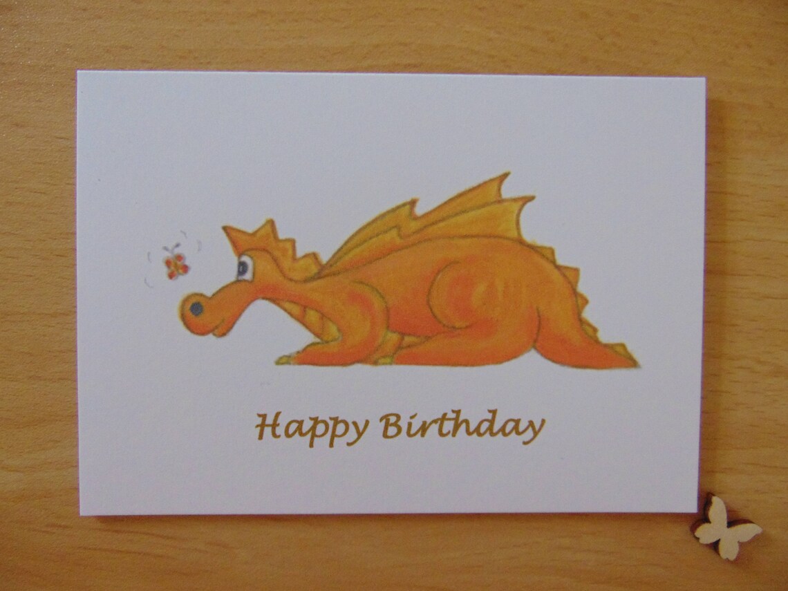 Orange Dragon Birthday Card. Cute Dragon. A6 Card. Happy Birthday ...