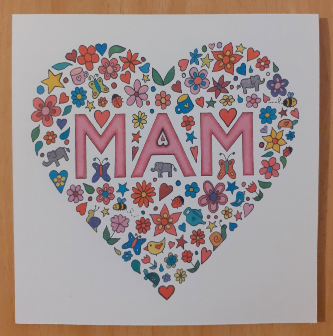 Carte de fête des mères. Mam. Bonne fête des mères. Cœur. Carte carrée ...