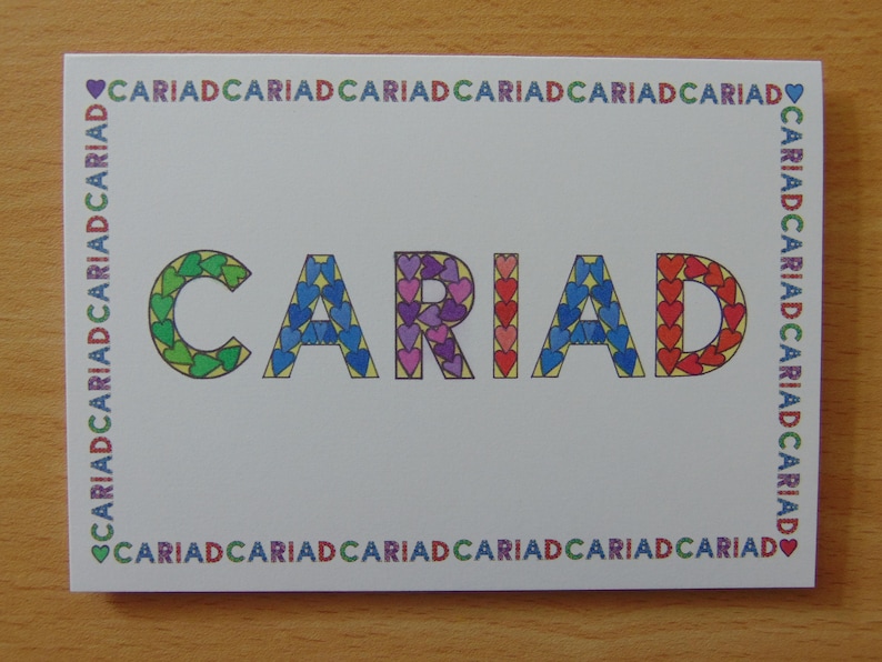 Welsh Card - Love. Cerdyn Cymraeg - Cariad. Welsh Gift. Hand Lettered ...