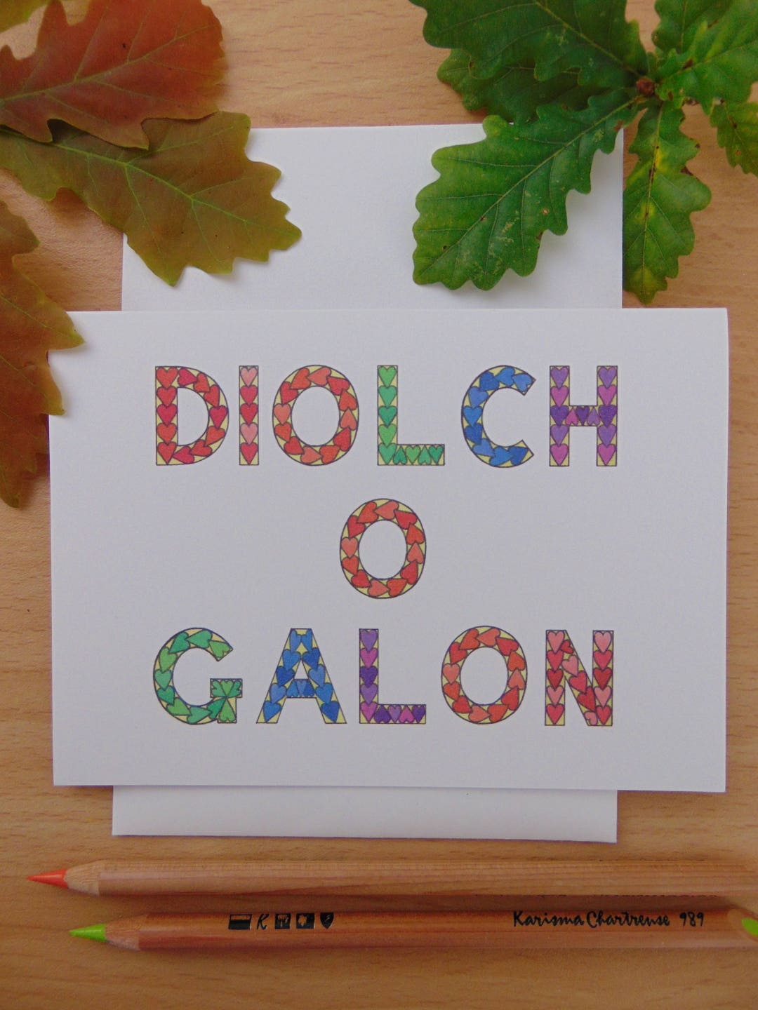 Welsh Thank You Card. Cerdyn Cymraeg - Diolch O Galon. Welsh Gift. Hand ...