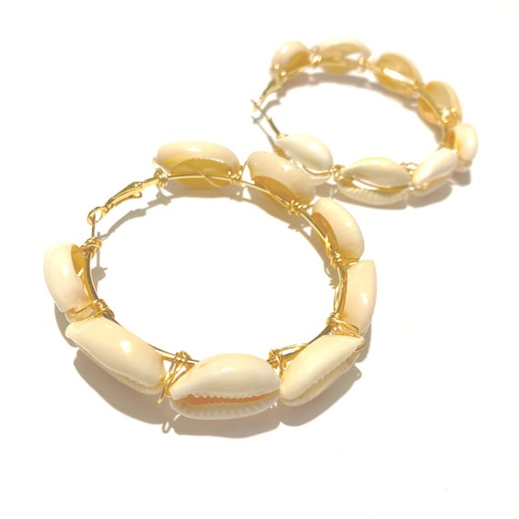Cowrie Shell Hoop Earrings / Shell Hoop Earrings /. Hoop | Etsy