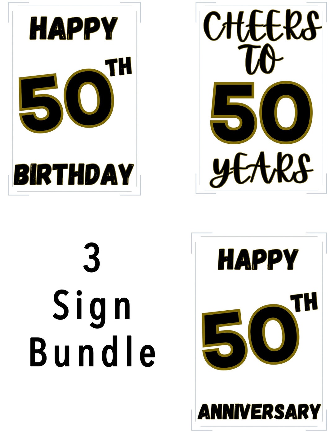 3 Sign Pack, 50 Years, Printable, INSTANT DOWNLOAD, Poster, Birthday ...
