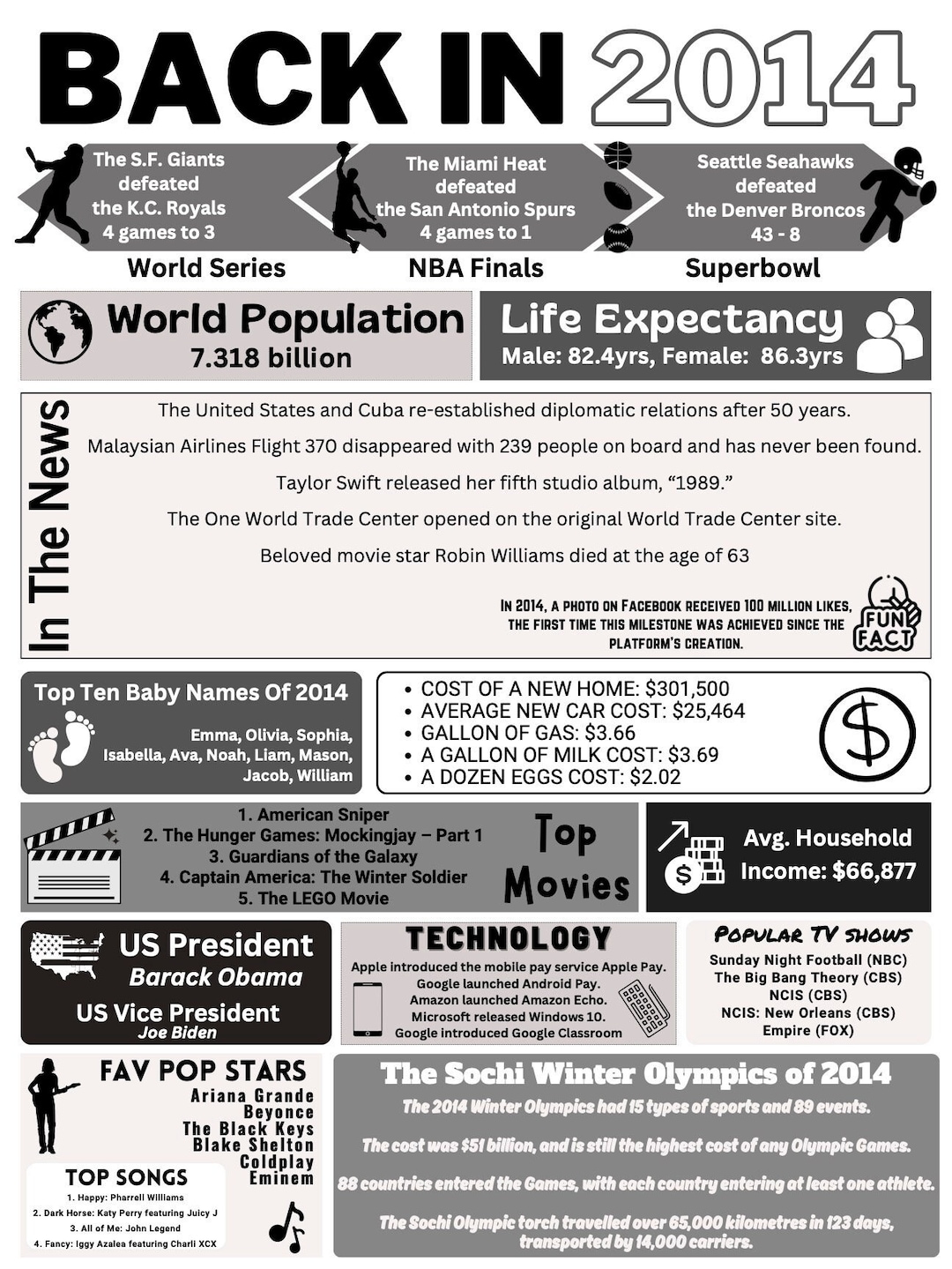 2014 Facts, INSTANT DOWNLOAD, Printable, Poster, Birthday, Class ...