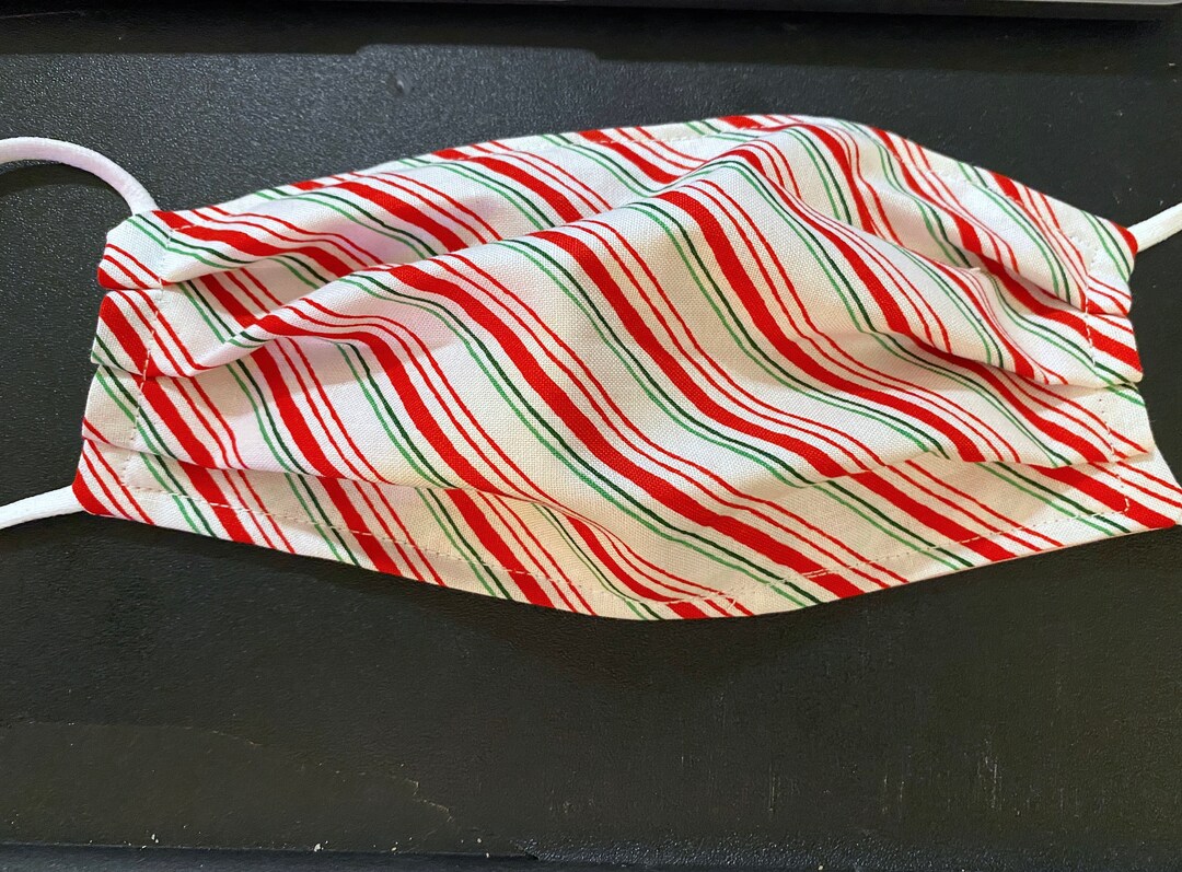 Adult/Teen sized Candy Cane Stripes Cotton Fabric Face Mask, Washable ...