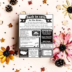 1975 Facts, INSTANT DOWNLOAD, Printable, Poster, Birthday, Class ...