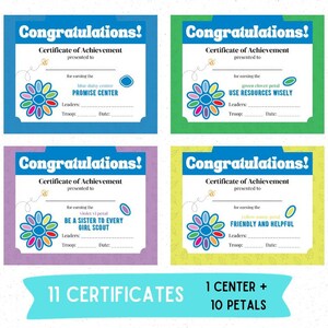 11 Girl Scouts Daisy Petal Certificates, Printable Daisy Girl Scout ...