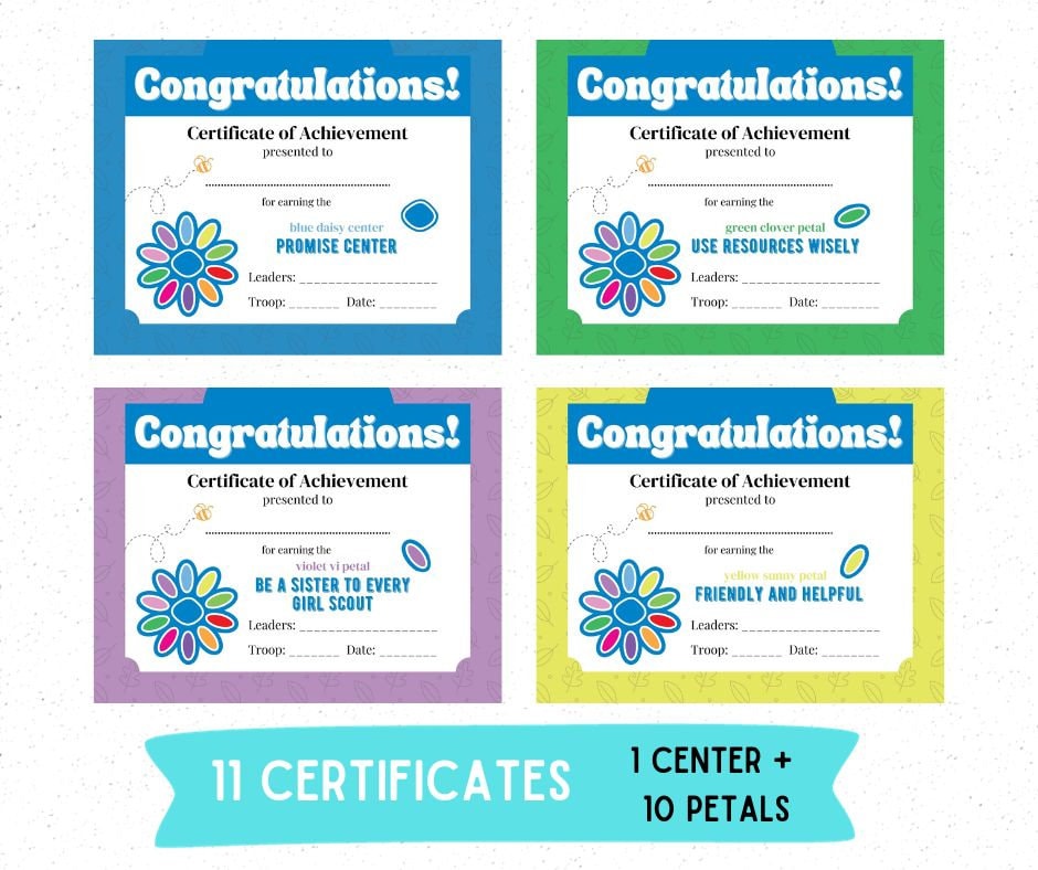 11 Girl Scouts Daisy Petal Certificates, Printable Daisy Girl Scout ...