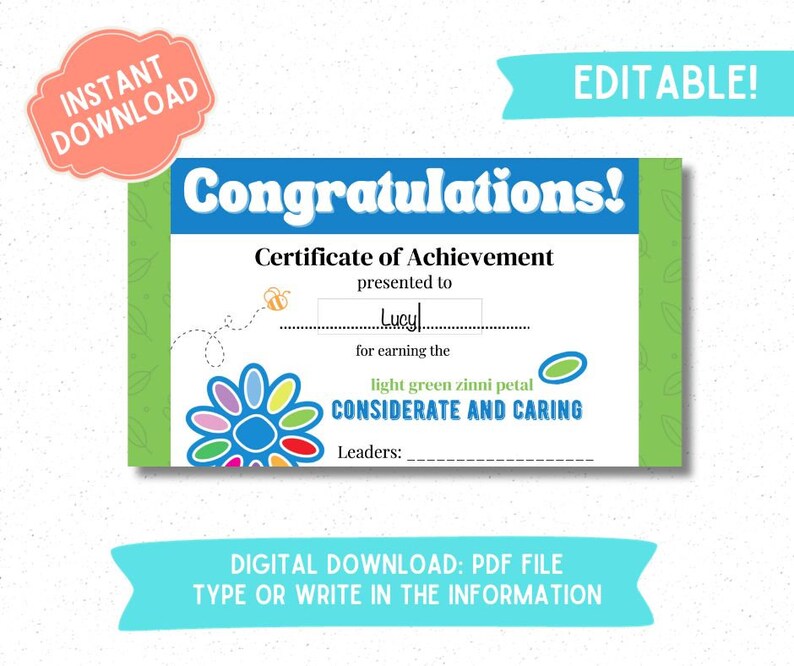 11 Girl Scouts Daisy Petal Certificates, Printable Daisy Girl Scout ...