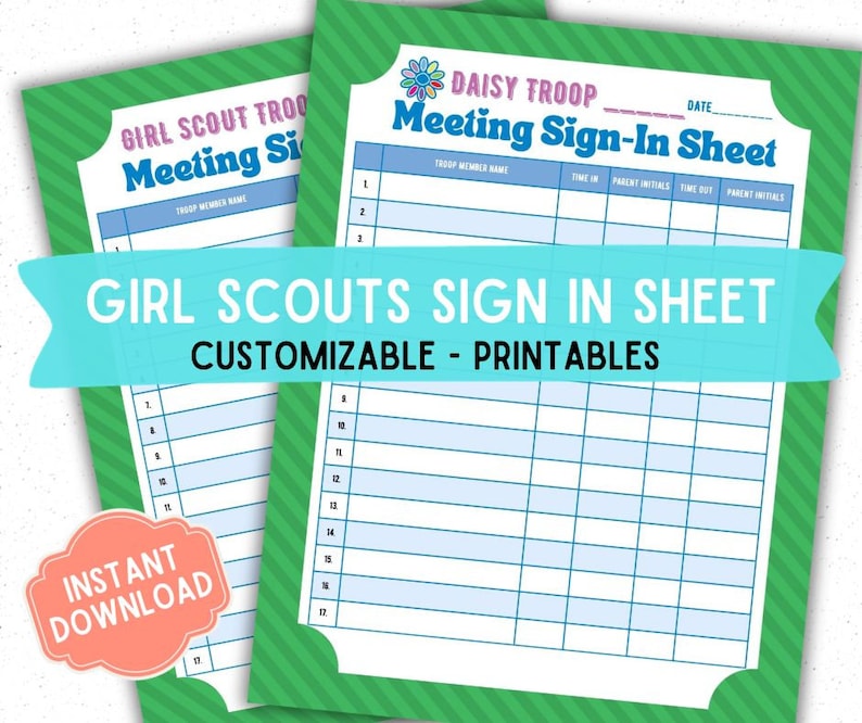 Girl Scouts Meeting Sign in Sheet, Daisy Girl Scouts, Printable Meeting ...