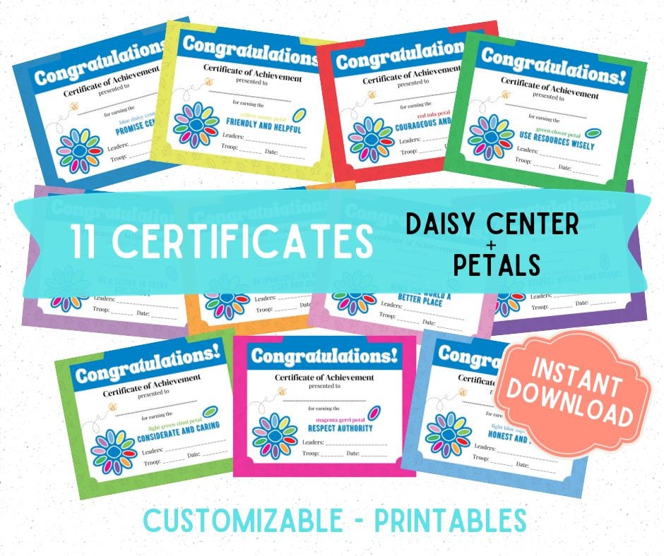 11 Girl Scouts Daisy Petal Certificates, Printable Daisy Girl Scout ...