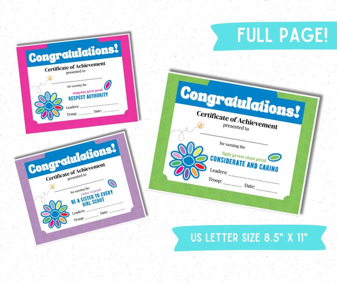 11 Girl Scouts Daisy Petal Certificates, Printable Daisy Girl Scout ...