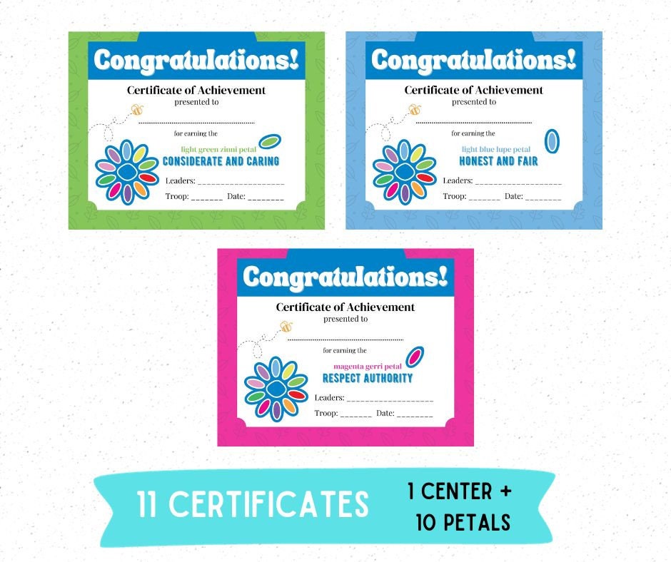 11 Girl Scouts Daisy Petal Certificates, Printable Daisy Girl Scout ...