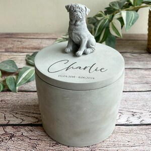 Large Indoor Personalised Concrete Urn Pug Urn Pet Urn Pet Loss Pug ...