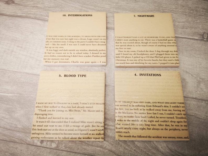 Twilight Book Page Tile Coasters Romantic Vampire Literature - Etsy