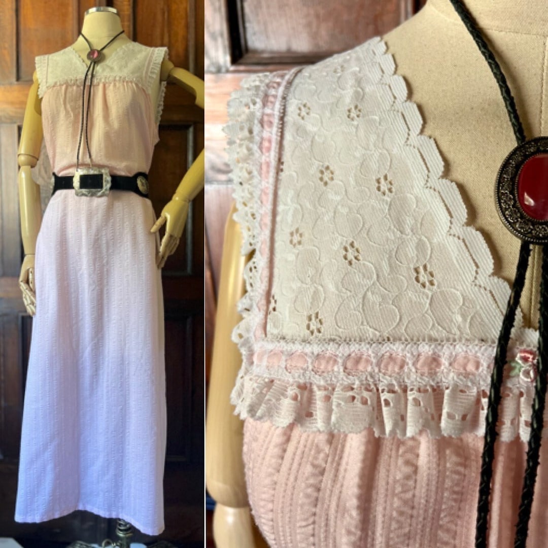1960s Homemade Powder Pink Lace Collar Cotton Summer House Dress Size ...