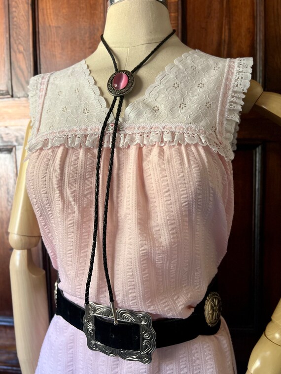 1960s Homemade Powder Pink Lace Collar Cotton Summer … - Gem