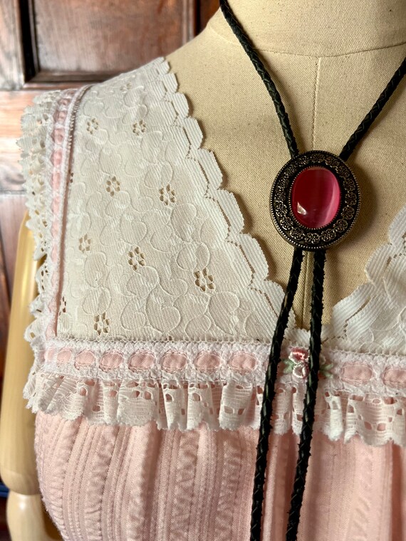 1960s Homemade Powder Pink Lace Collar Cotton Summer … - Gem