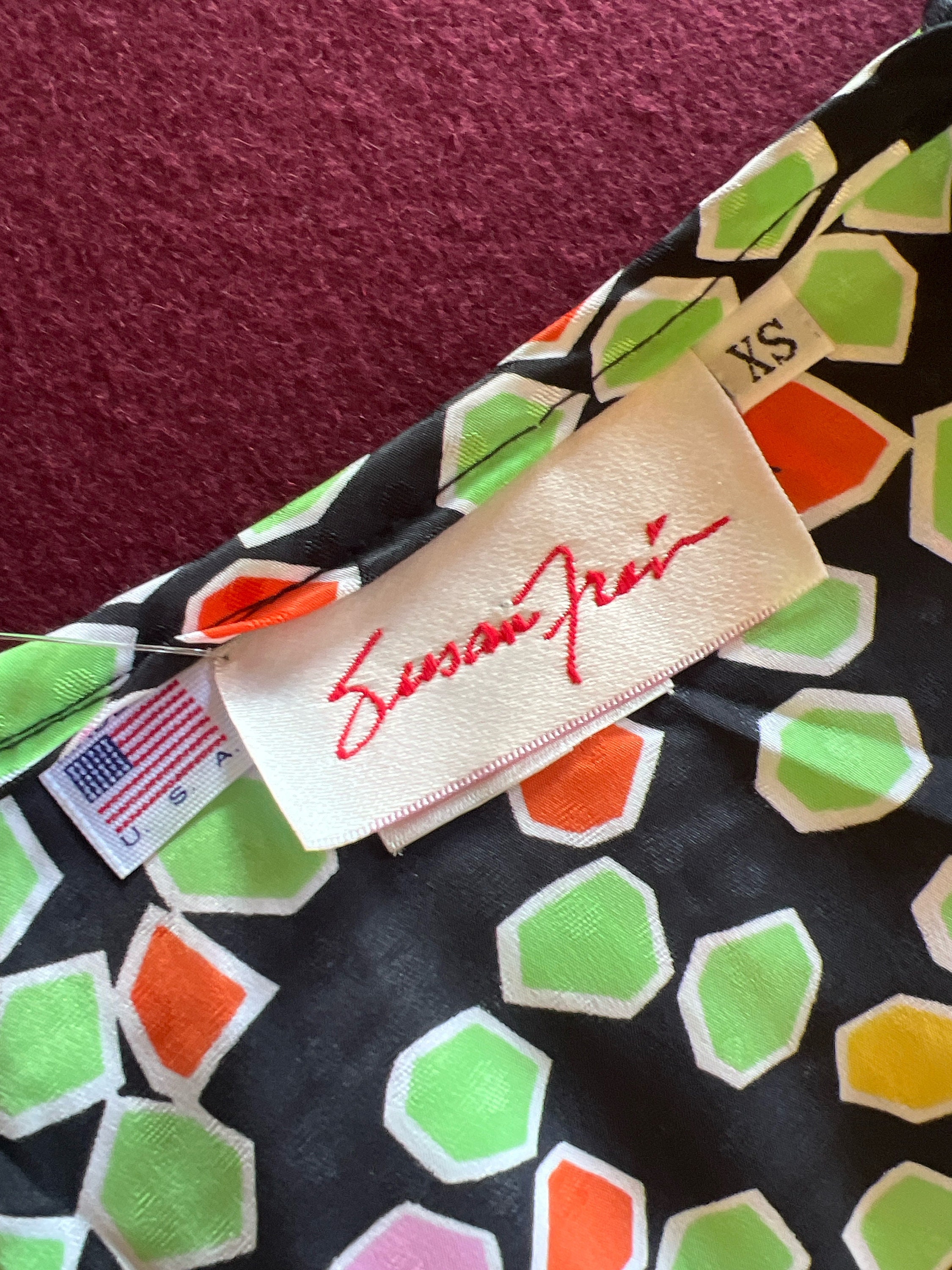 1980s susan Freis Green Abstract Print Pleated Ruffle Two Piece Skirt ...