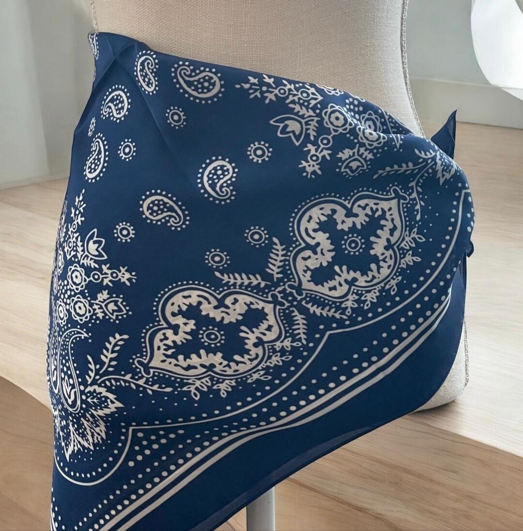 Vintage Style Navy Blue Square Scarf - Etsy