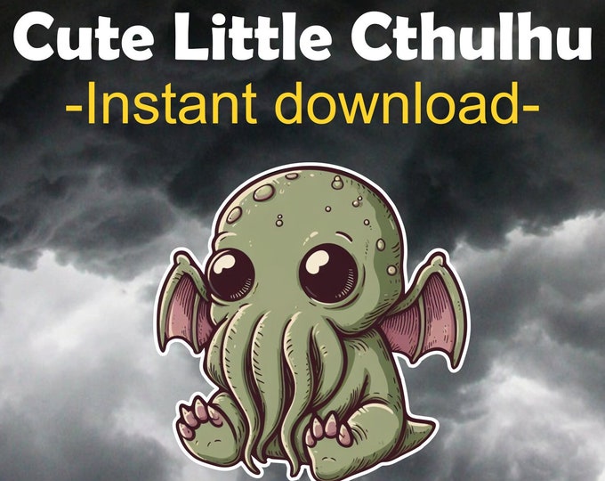 Cute Little Baby Cthulhu, SVG - PNG - PDF, Kraken Clip Art, Lovecraft ...
