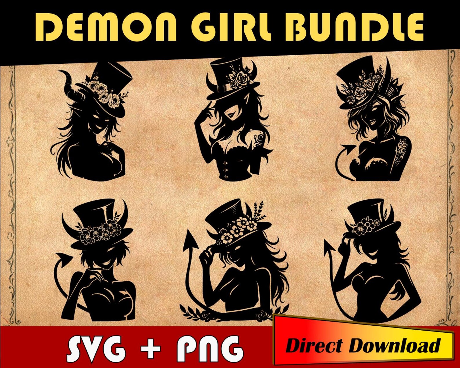 Demon Girl Stencil SVG PNG BUNDLE Files. Succubus Sticker. Digital ...