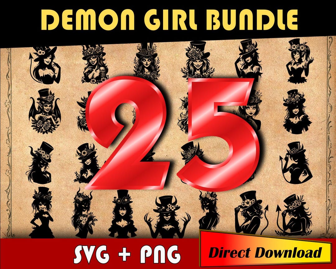Demon Girl Stencil SVG PNG BUNDLE Files. Succubus Sticker. Digital ...